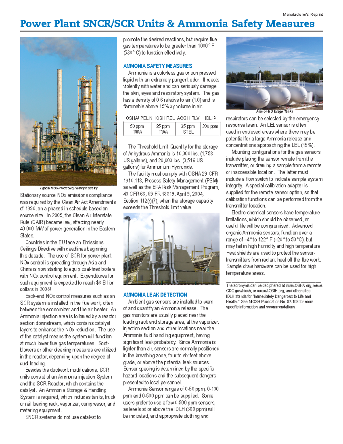 SA+ SCR Ammonia Application Note - Power Plant SNCR/SCR Units & Ammonia Safety Measures - Studocu