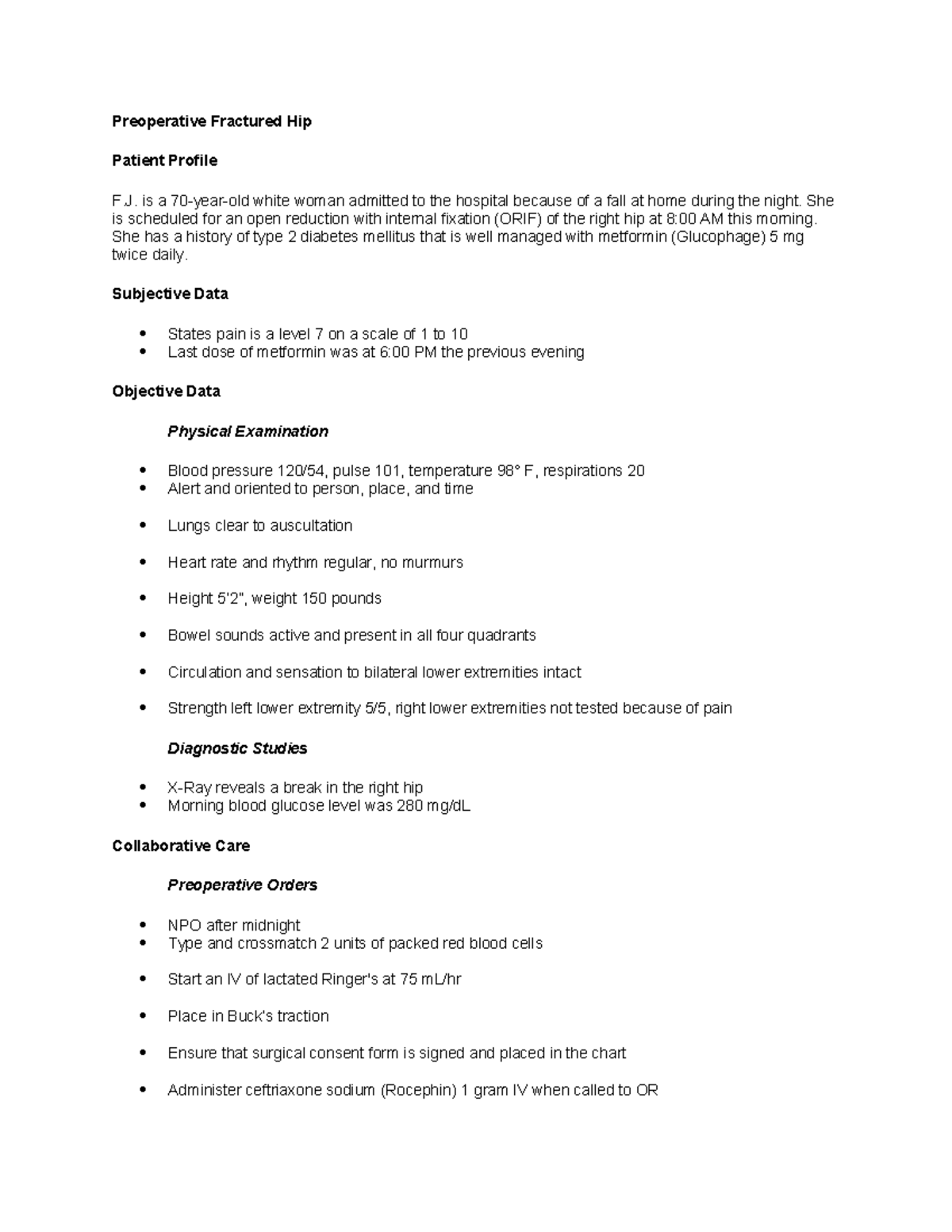 Preoperative Case Study and Questions - Student Copy - Preoperative ...