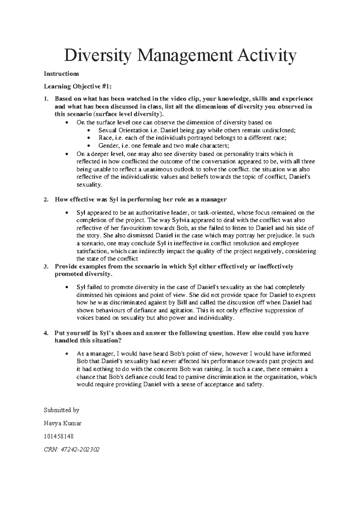 Diversity Management Activity - Diversity Management Activity ...