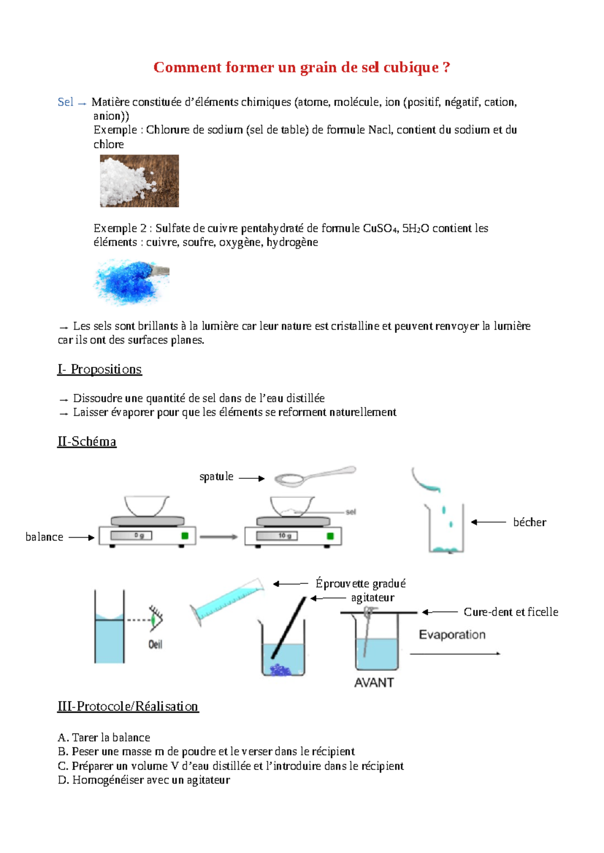 TP grains de sel - Comment former un grain de sel cubique? Sel → ...