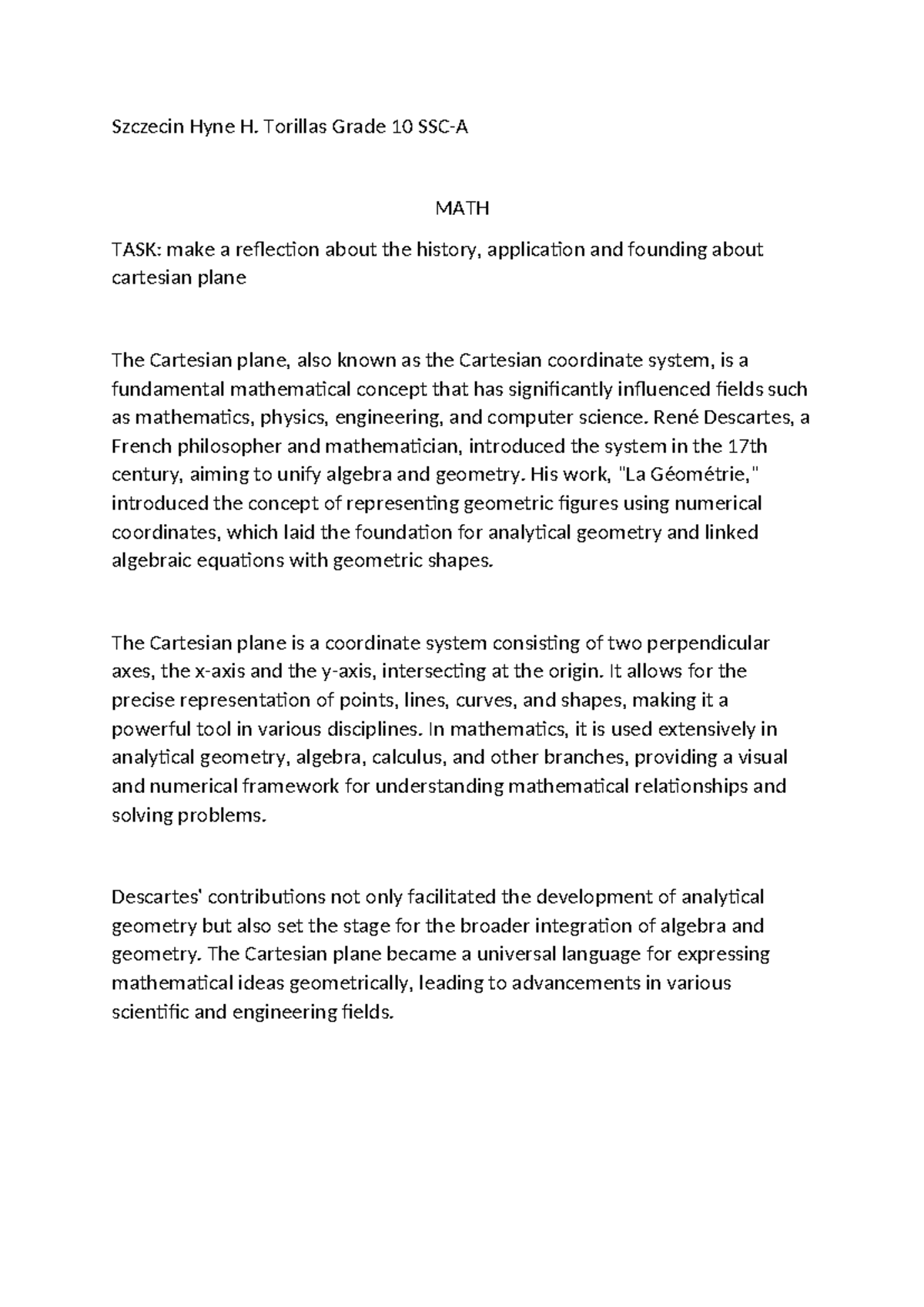 MATH Reflection - Szczecin Hyne H. Torillas Grade 10 SSC-A MATH TASK ...