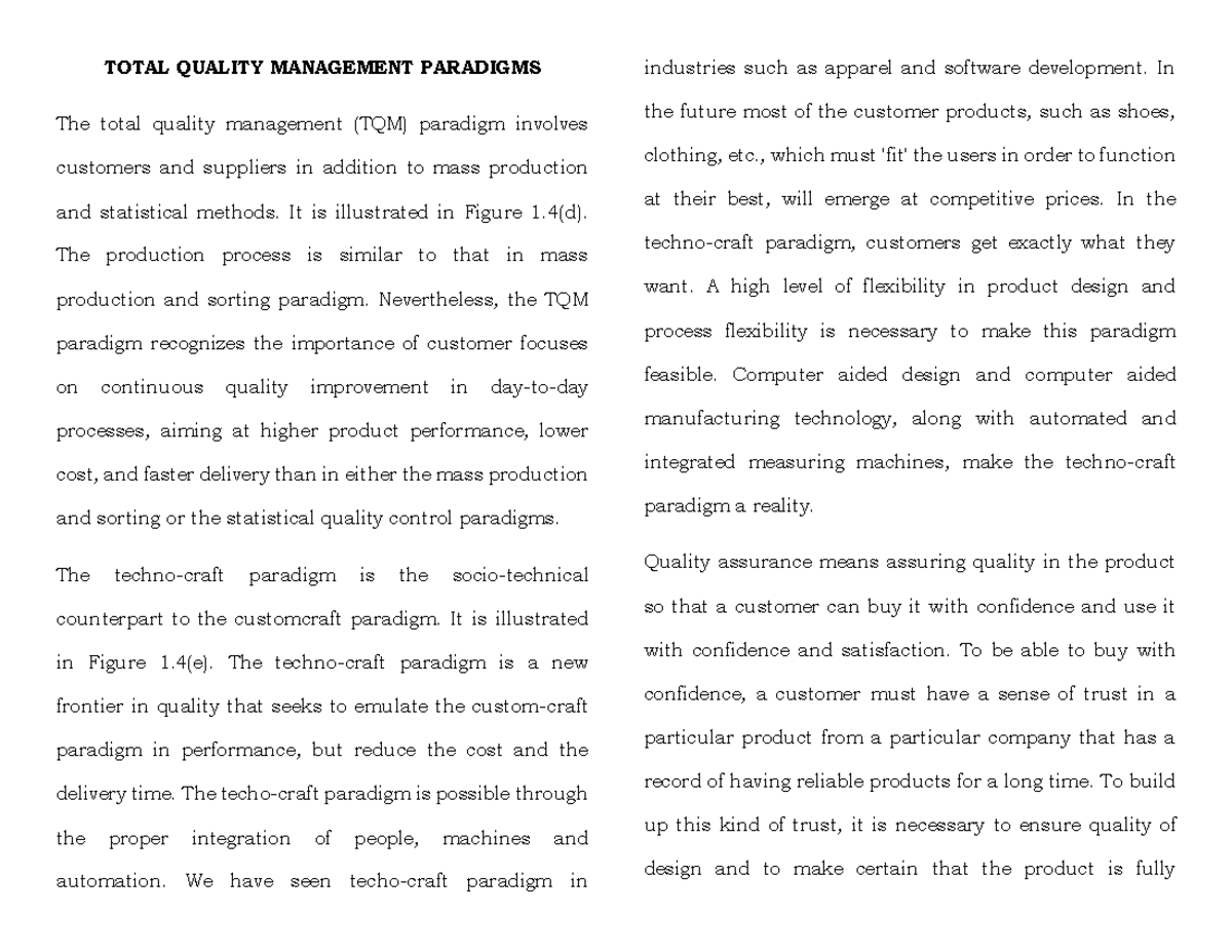 Total Quality Management Paradigms - TOTAL QUALITY MANAGEMENT PARADIGMS ...