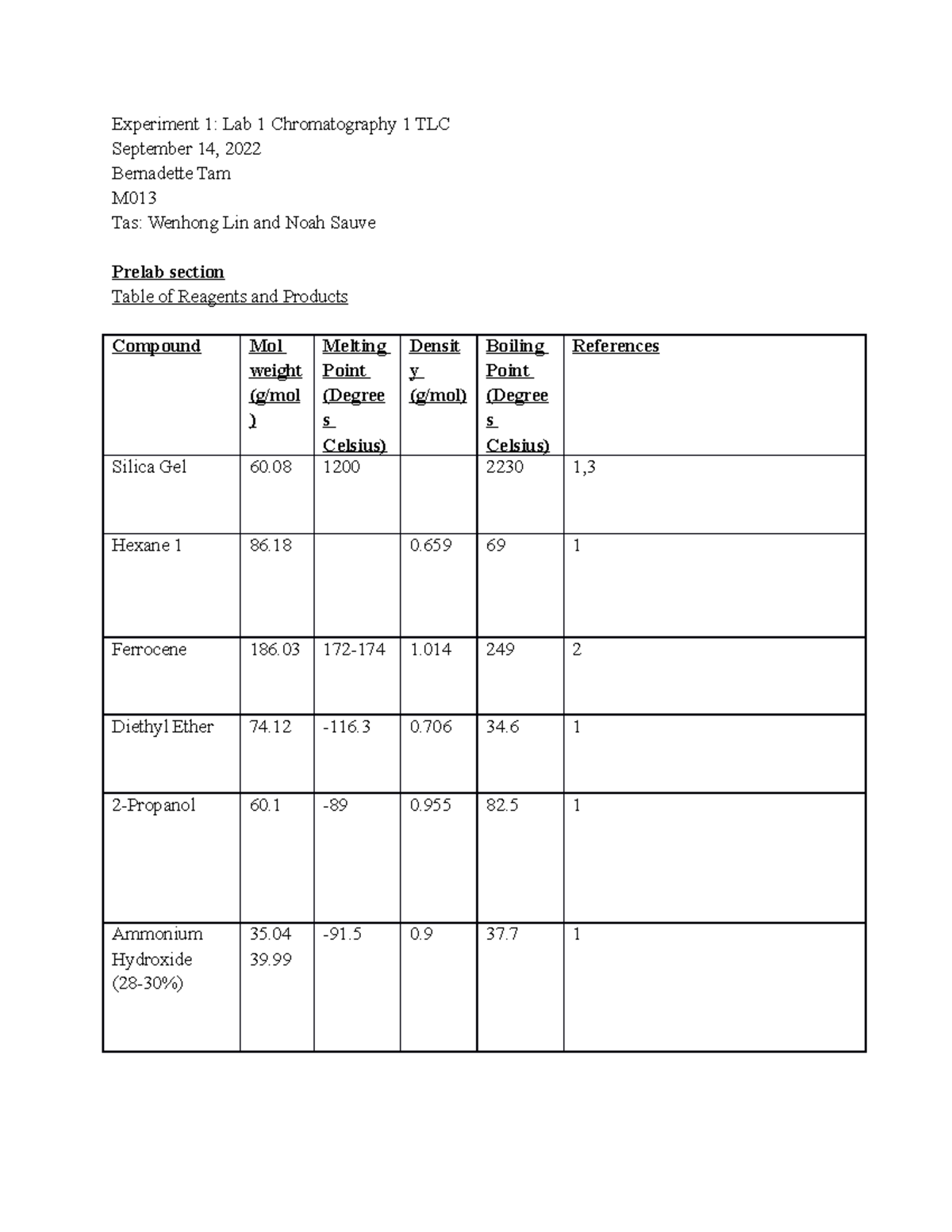 Experiment 1 - Lab 1 elements - Experiment 1: Lab 1 Chromatography 1 ...