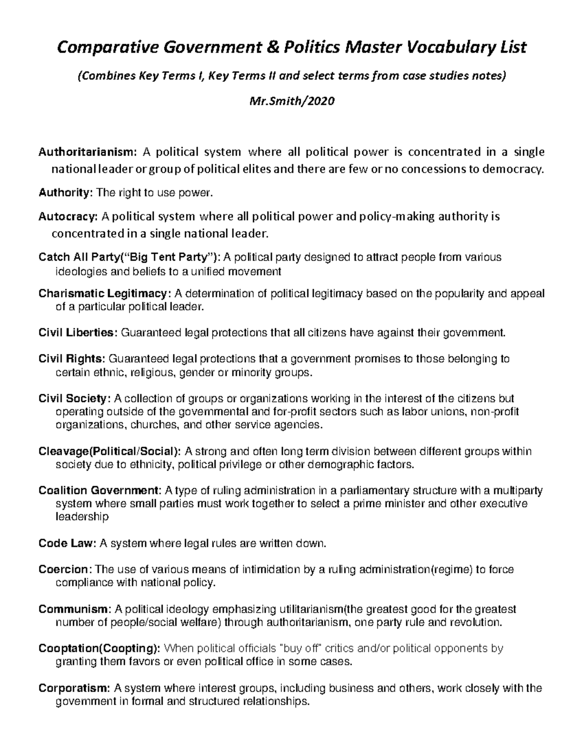 Ap compgov vocabs - Comparative Government & Politics Master Vocabulary ...