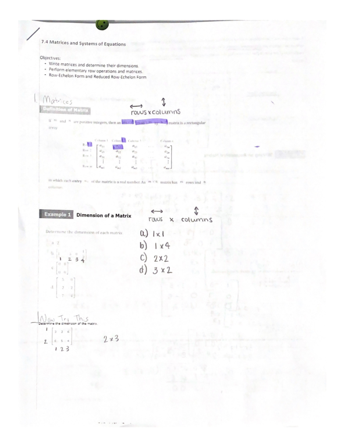 7.4 Homework And Notes - matrices and systems of equations - Studocu