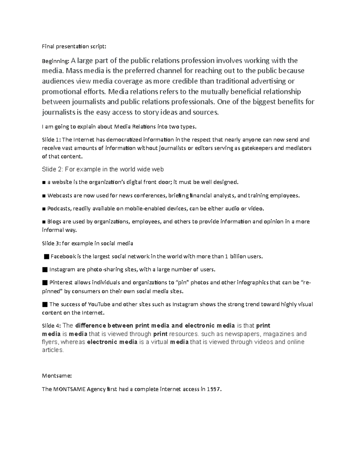 Final presentation script - Final presentation script: Beginning: A ...