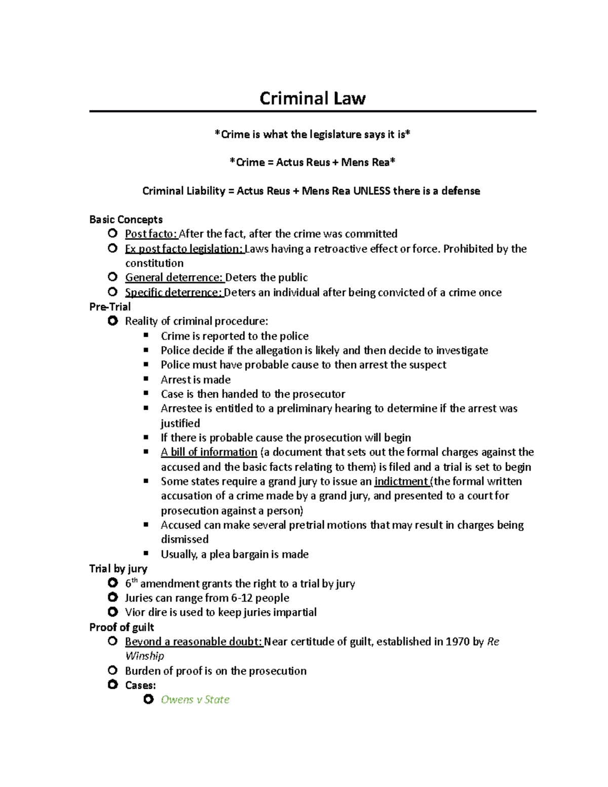 Crim Law outline - LAW 5009 - LSU - Studocu