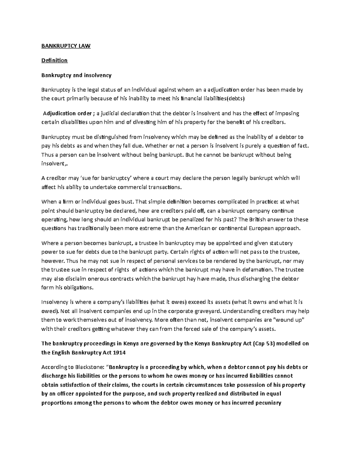 Bankruptcy final edited - BANKRUPTCY LAW Definition Bankruptcy and ...