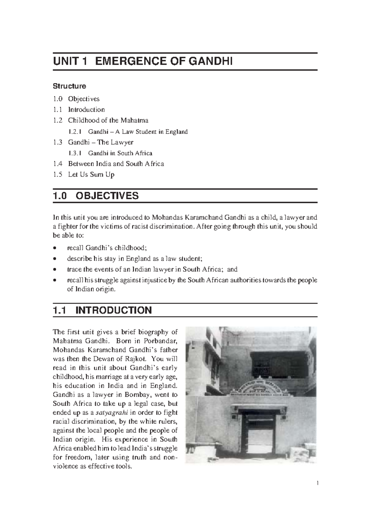 UNIT-1 - EMERGENCE OF GANDHI - UNIT 1 EMERGENCE OF GANDHI Structure 1 ...
