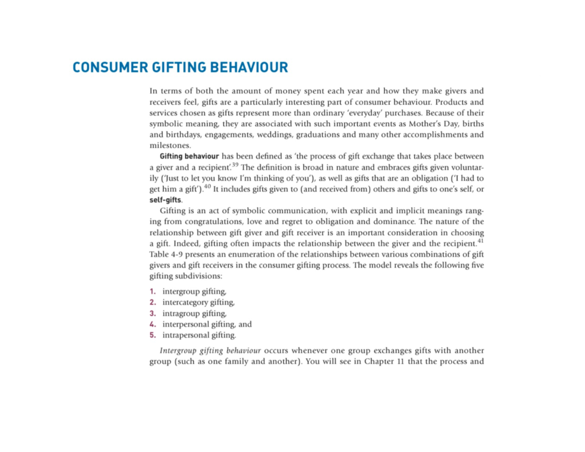 Consumer Gifting Behaviour - Consumer Behavior - Studocu