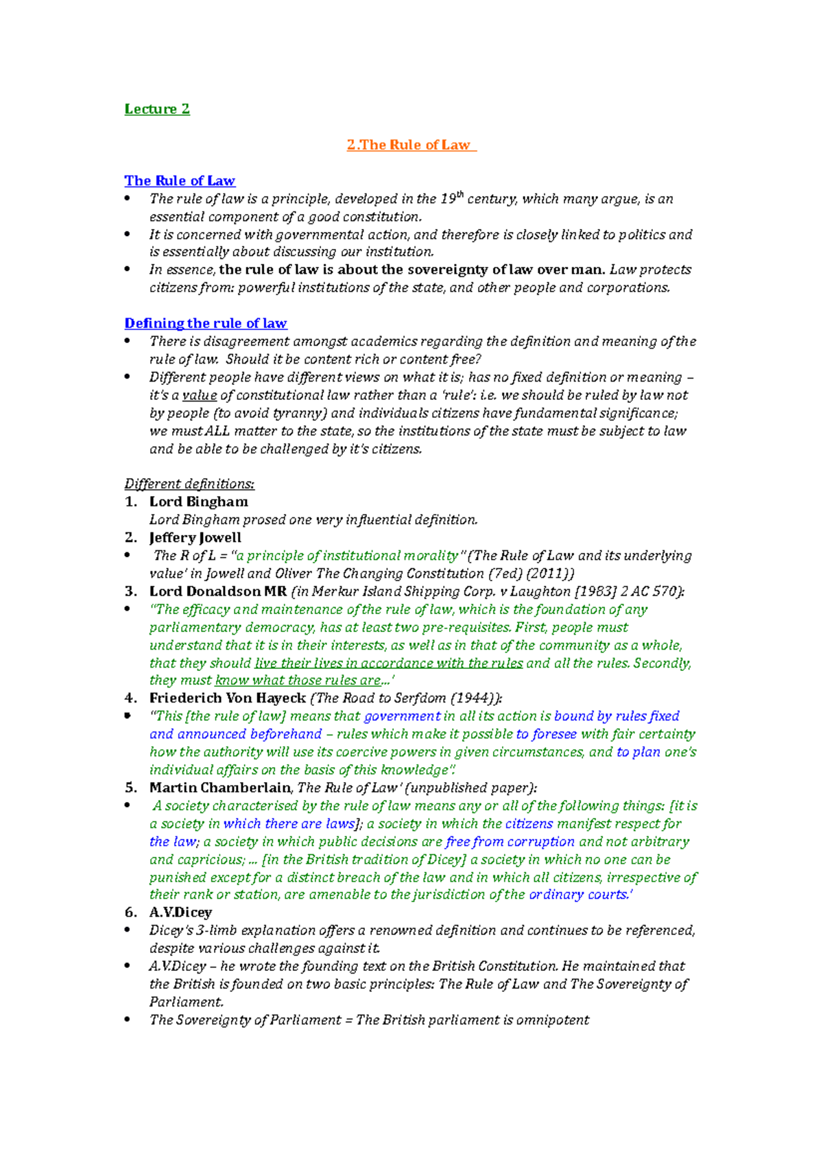 Lecture notes - The rule of law and the separation of powers - Lecture ...