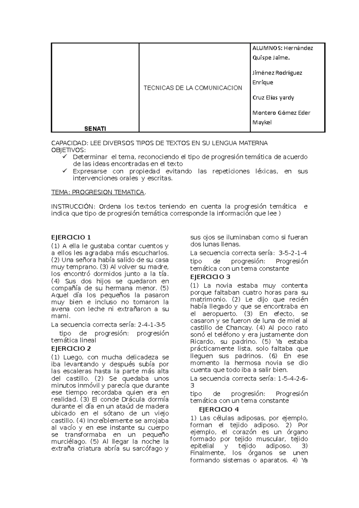 Progresion Tematica Senati - SENATI TECNICAS DE LA COMUNICACION ALUMNOS: Hernández Quispe Jaime ...