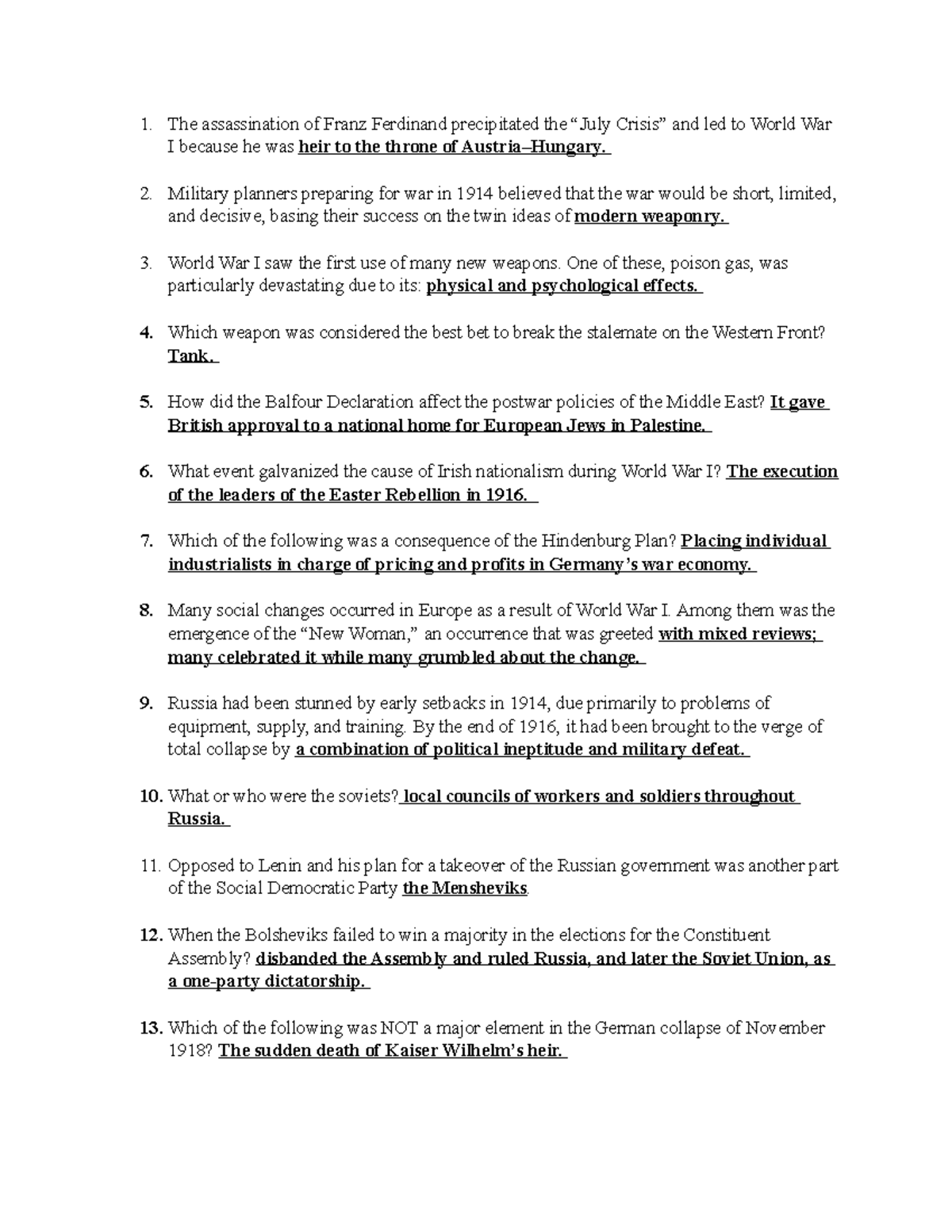 Lesson 6 text quiz - The assassination of Franz Ferdinand precipitated ...