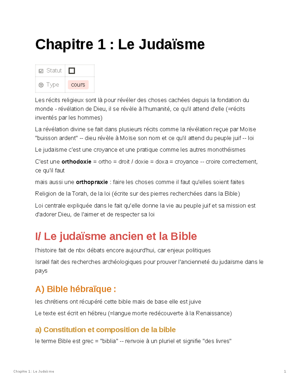 Chapitre 1 : Le judaïsme - Chapitre 1 : Le Judaïsme Statut Type cours Les récits religieux sont ...