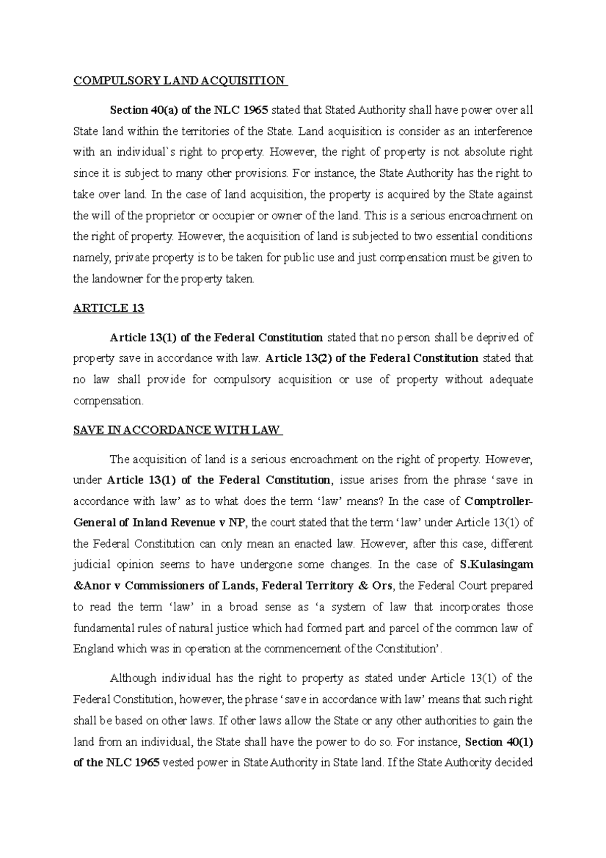 Chap 9 Compulsory LAND Acquisition - COMPULSORY LAND ACQUISITION ...