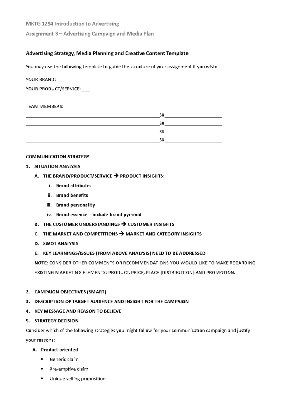 472699603 Ad Campaign Assignment 3 template doc - MKTG 1294 ...