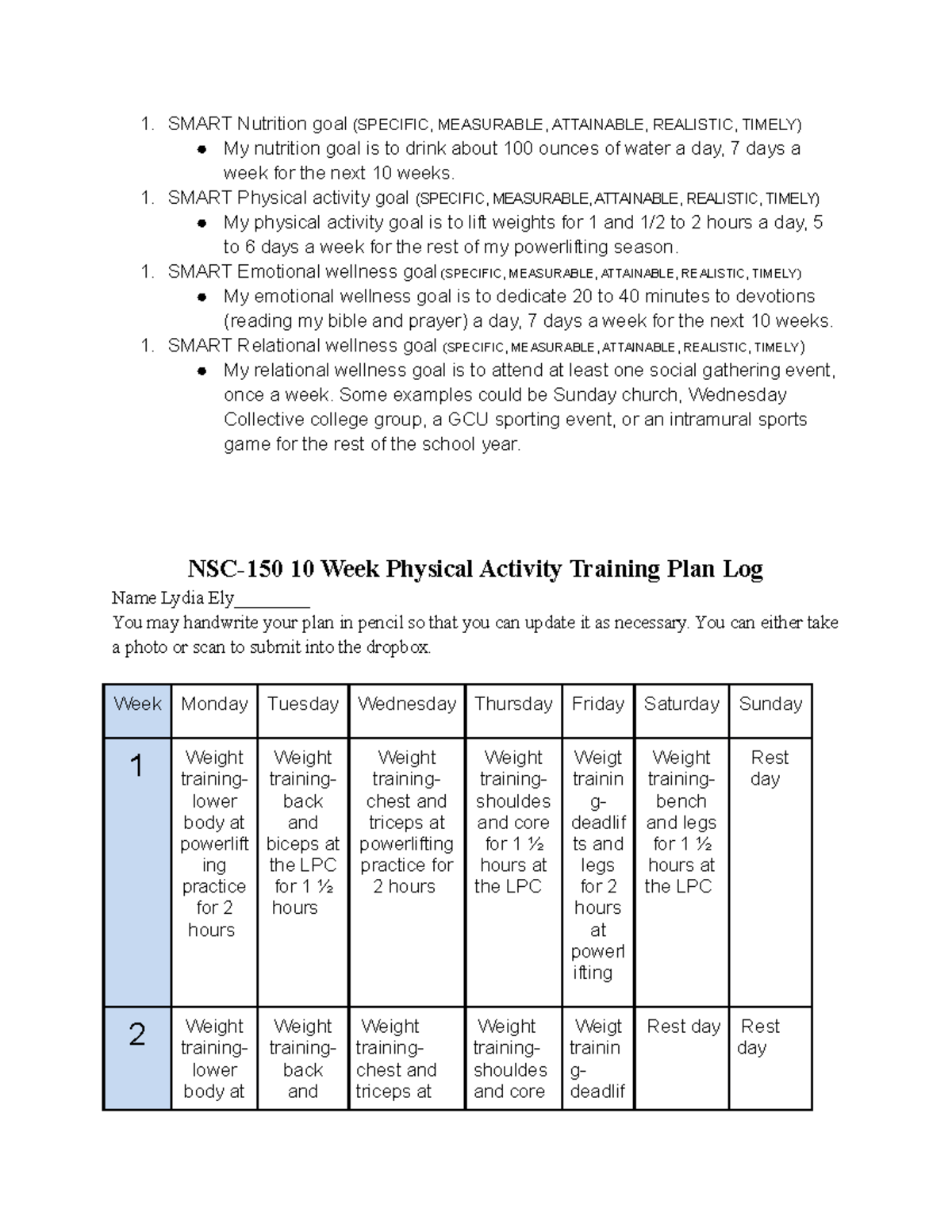 Smart Goals - hhh - SMART Nutrition goal (SPECIFIC, MEASURABLE ...