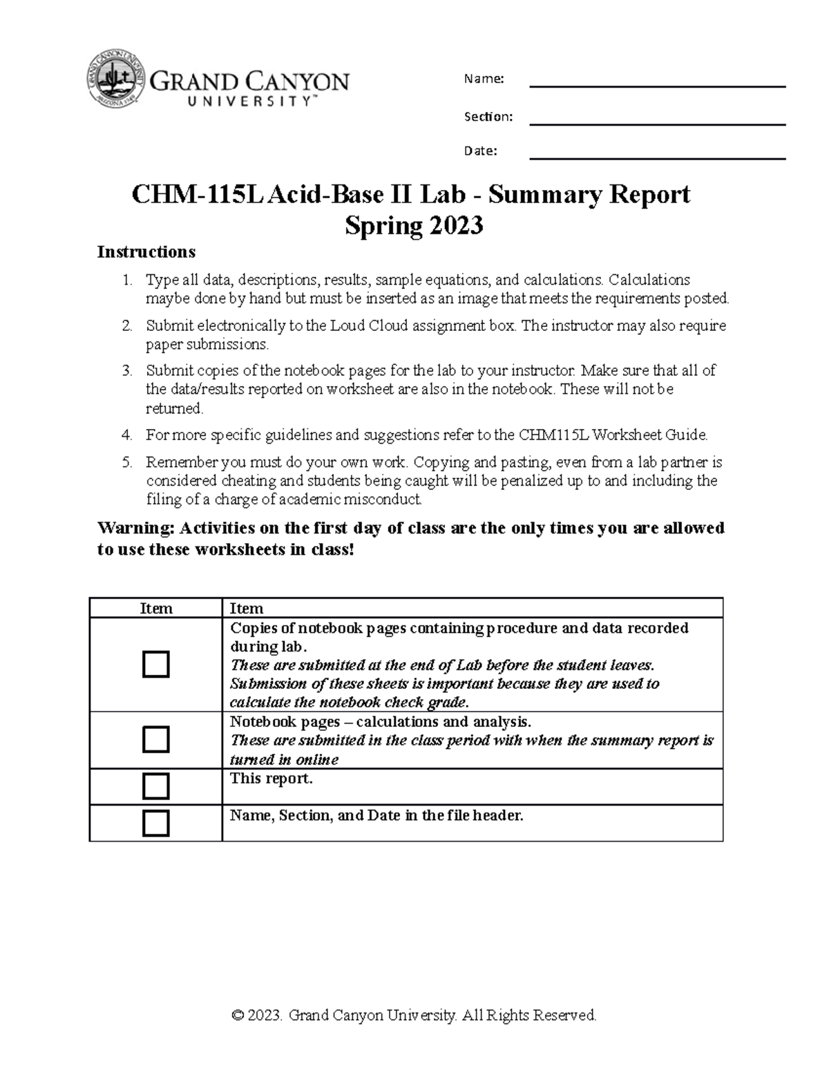 Acid Base II - acid base 2 - Section: Date: CHM-115L Acid-Base II Lab ...