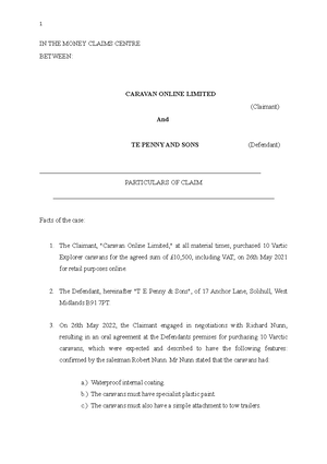 Defence and third party claim- edit - IN THE COUNTY COURT MONEY CLAIMS ...