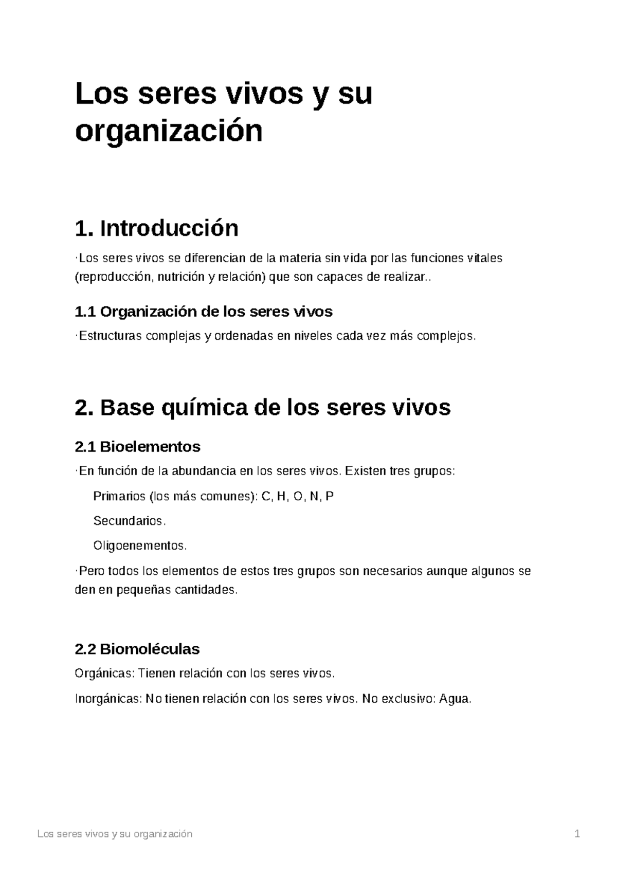 Los seres vivos y su organización - Introducción ·Los seres vivos se ...