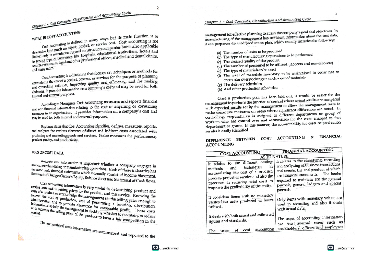 CH 1 - COST ACCOUNTING - Bachelor of Science in Accountancy - Studocu