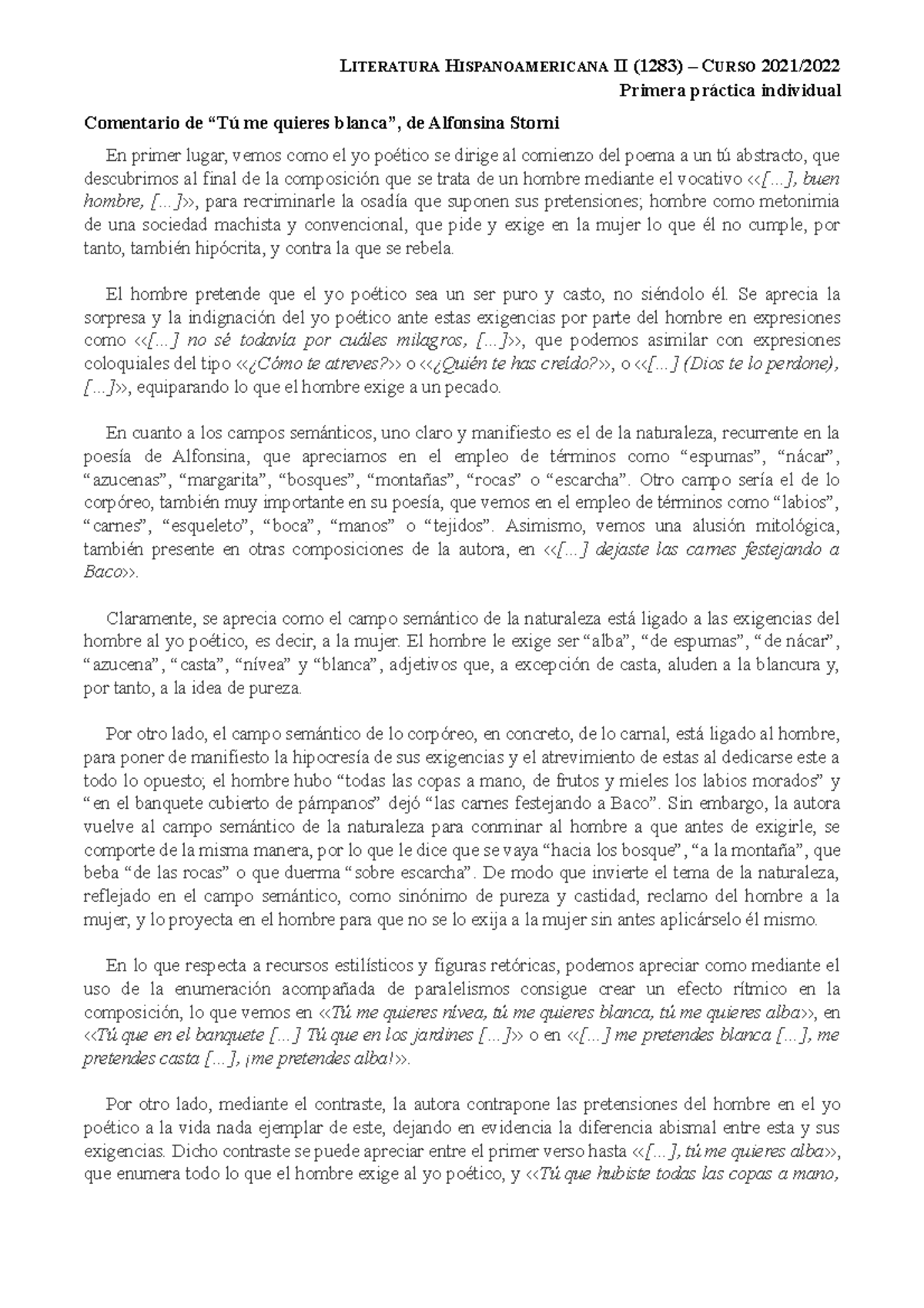 Tú me quieres blanca, Alfonsina Storni - LITERATURA HISPANOAMERICANA II ...