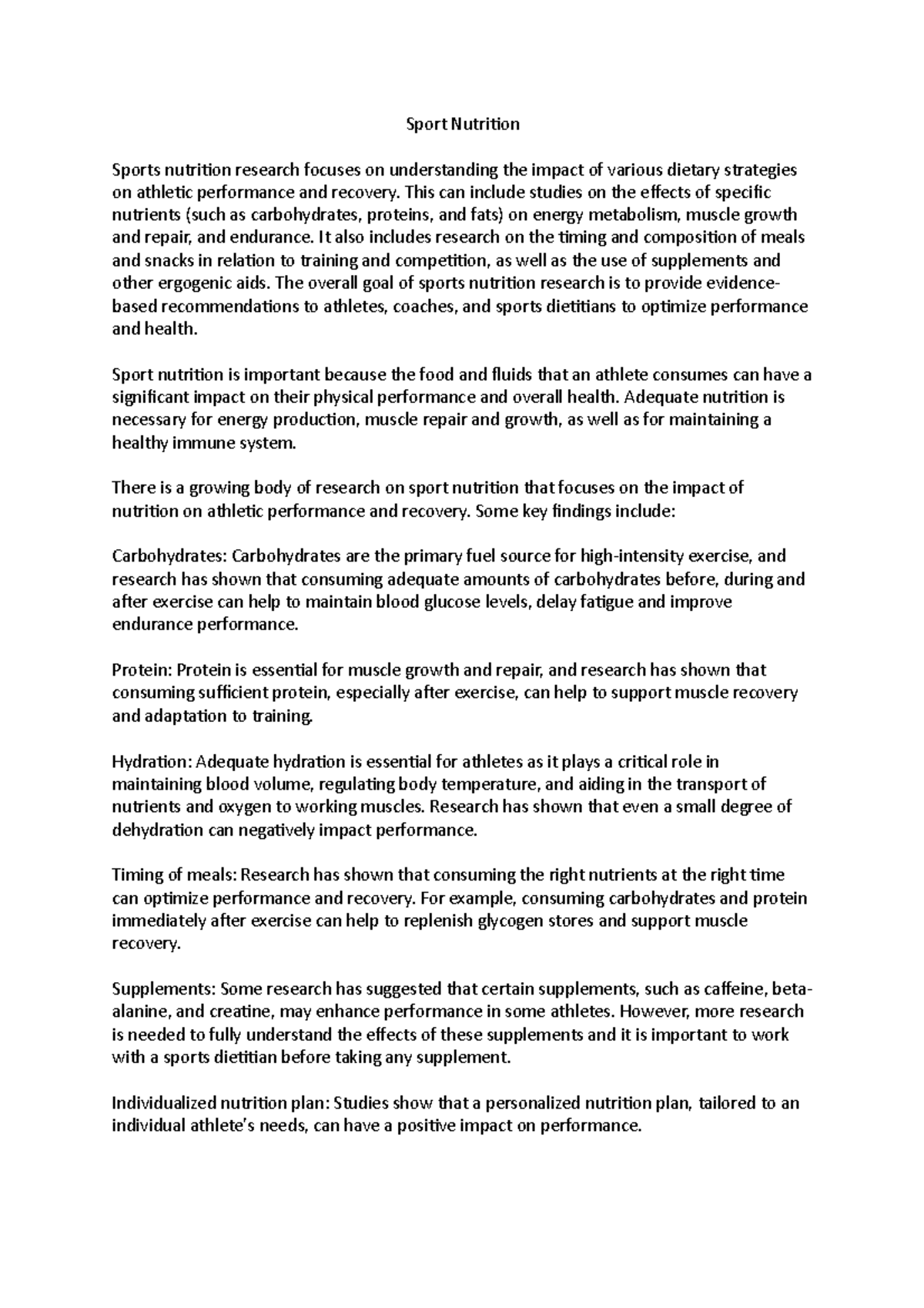 Sport Nutrition - Sport Nutrition Sports nutrition research focuses on ...