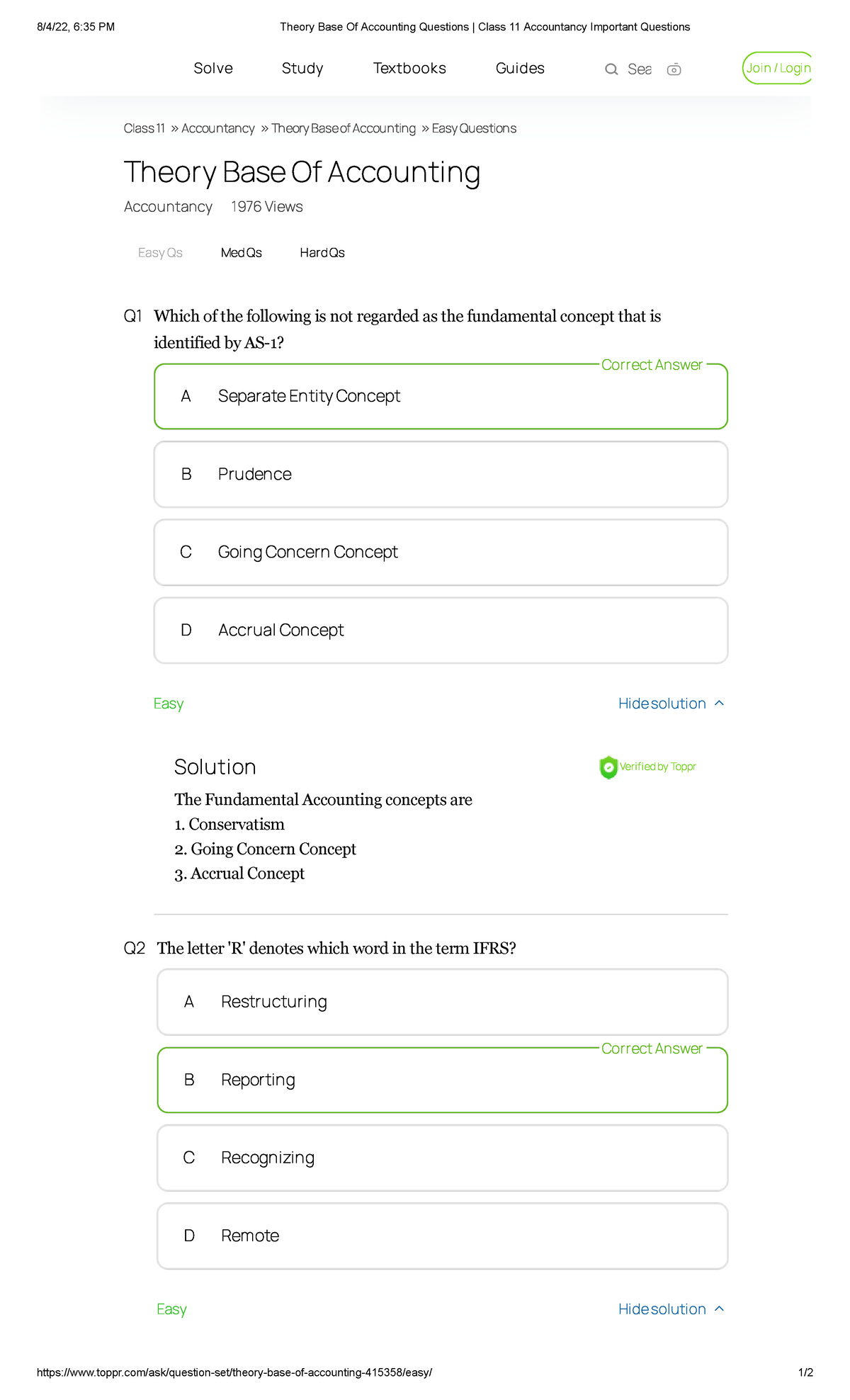 Theory Base Of Accounting Questions Class 11 Accountancy Easy Questions ...