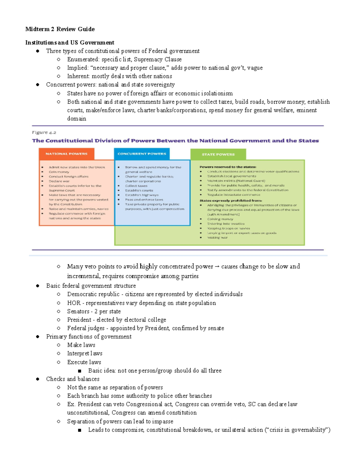 Midterm 2 Review Guide - Midterm 2 Review Guide Institutions and US ...