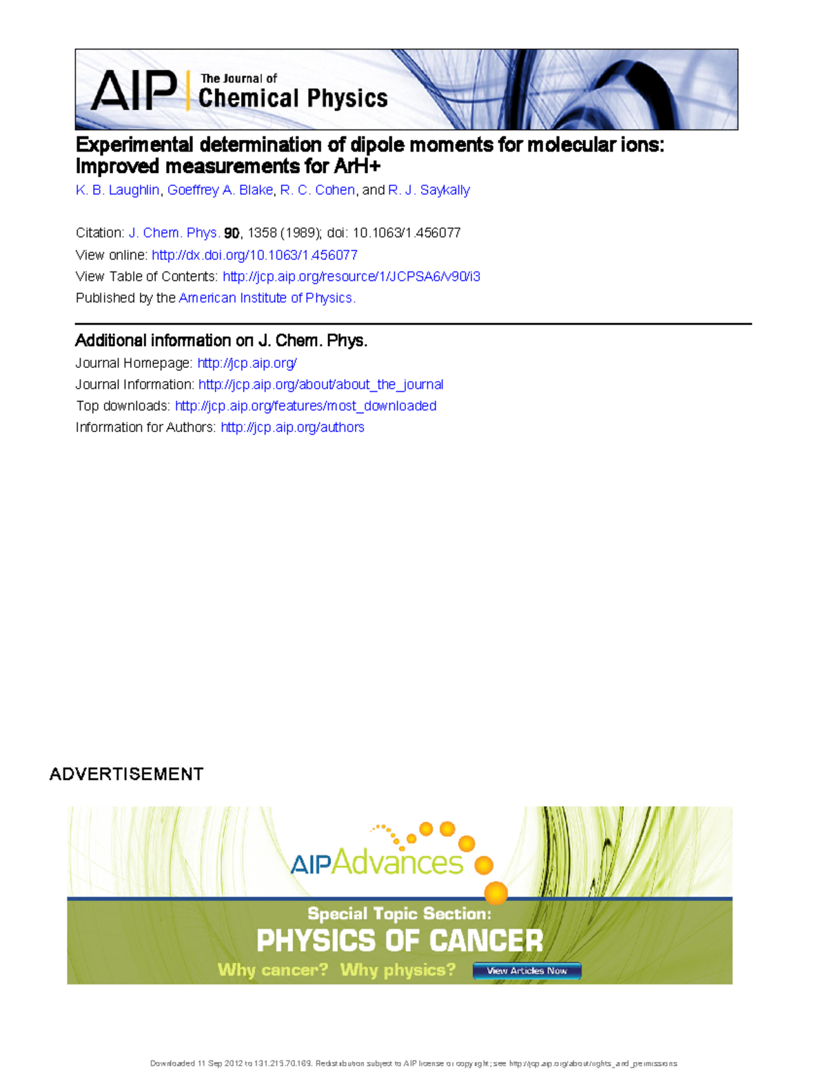 JChem Phys 90 1358 - Experimental determination of dipole moments for ...