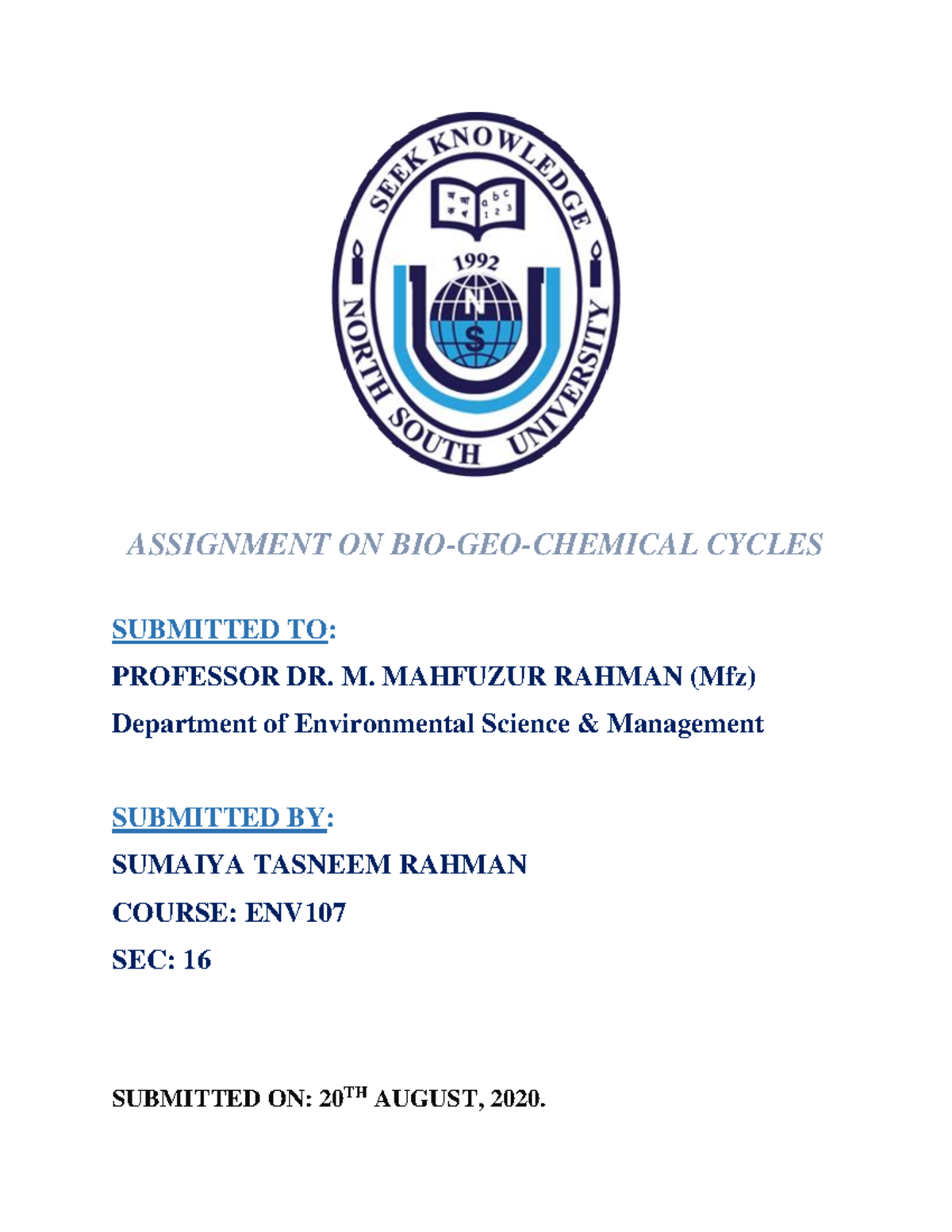 Biogeochemical Cycle - ASSIGNMENT ON BIO-GEO-CHEMICAL CYCLES SUBMITTED ...