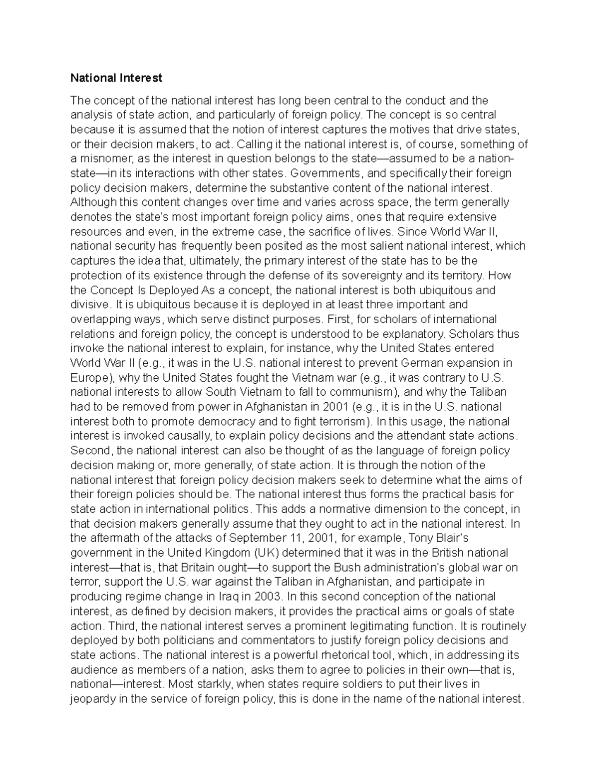 National Interest - National Interest The concept of the national ...