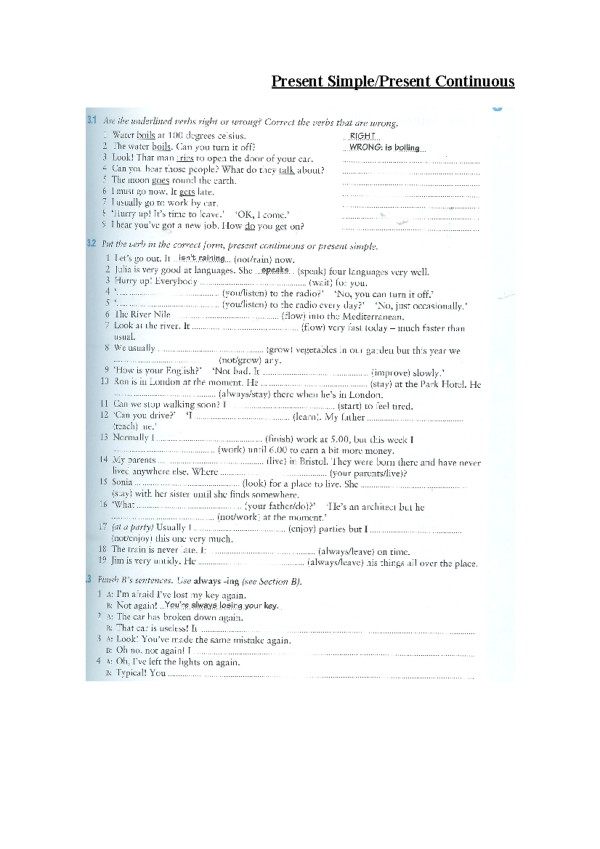 Present Simple,Continuous,questions - Present Simple/Present Continuous ...