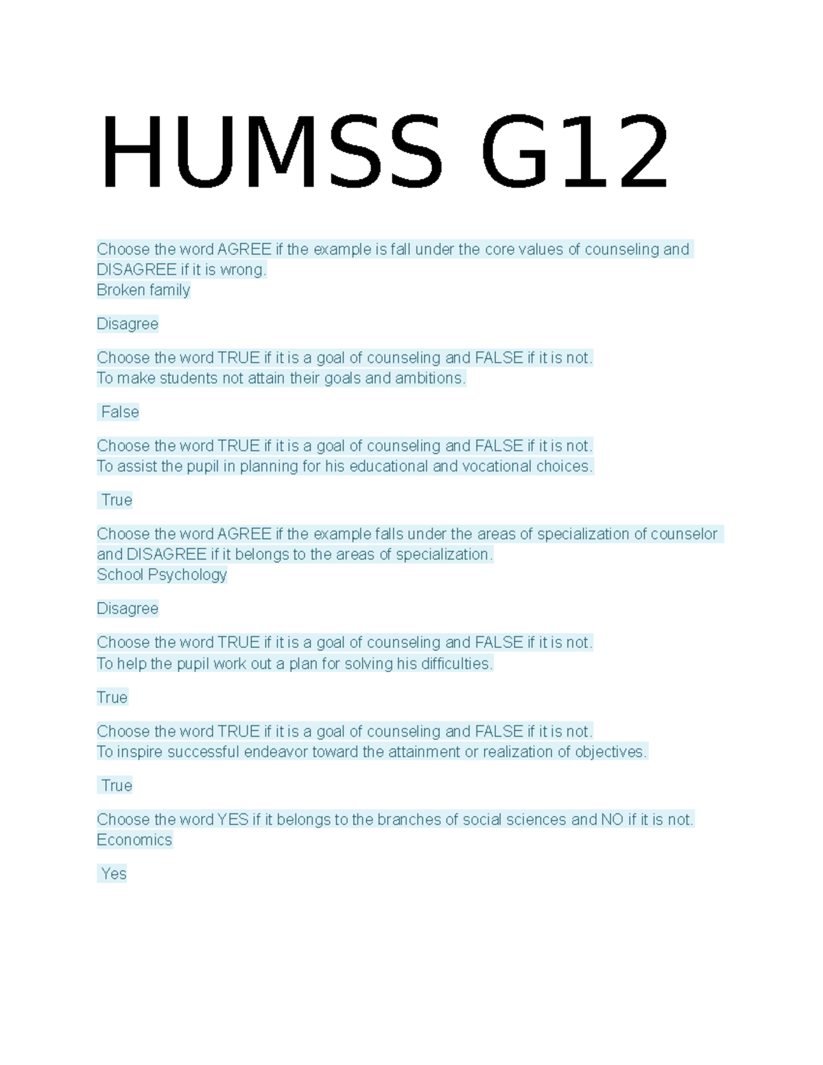 G12 Humss 122 WEEK 1 TO 9 - Ggghhjh - HUMSS G Choose the word AGREE if ...