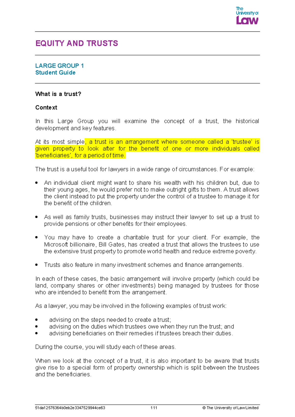 E&T LG1 - large group notes - EQUITY AND TRUSTS LARGE GROUP 1 Student ...