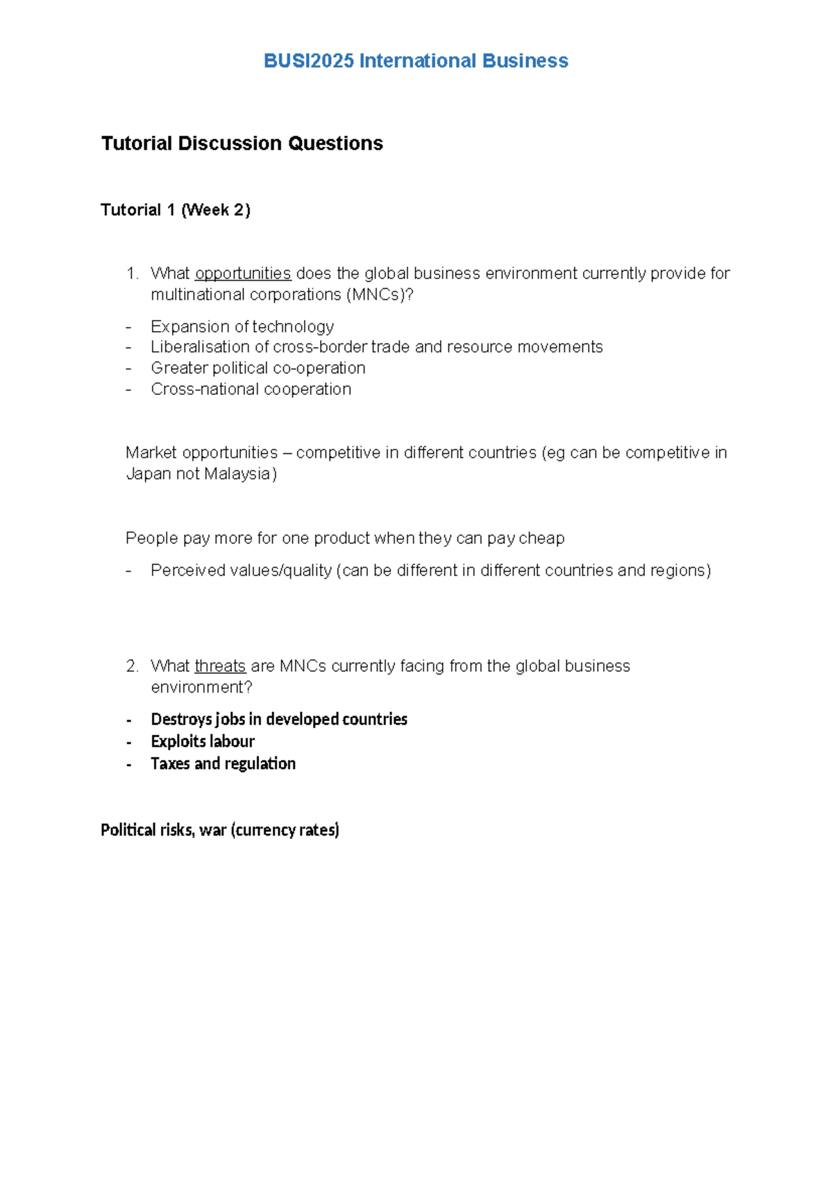 BUSI2025 - Tutorial 1 (Week 2) - Tutorial Questions - BUSI2025 ...