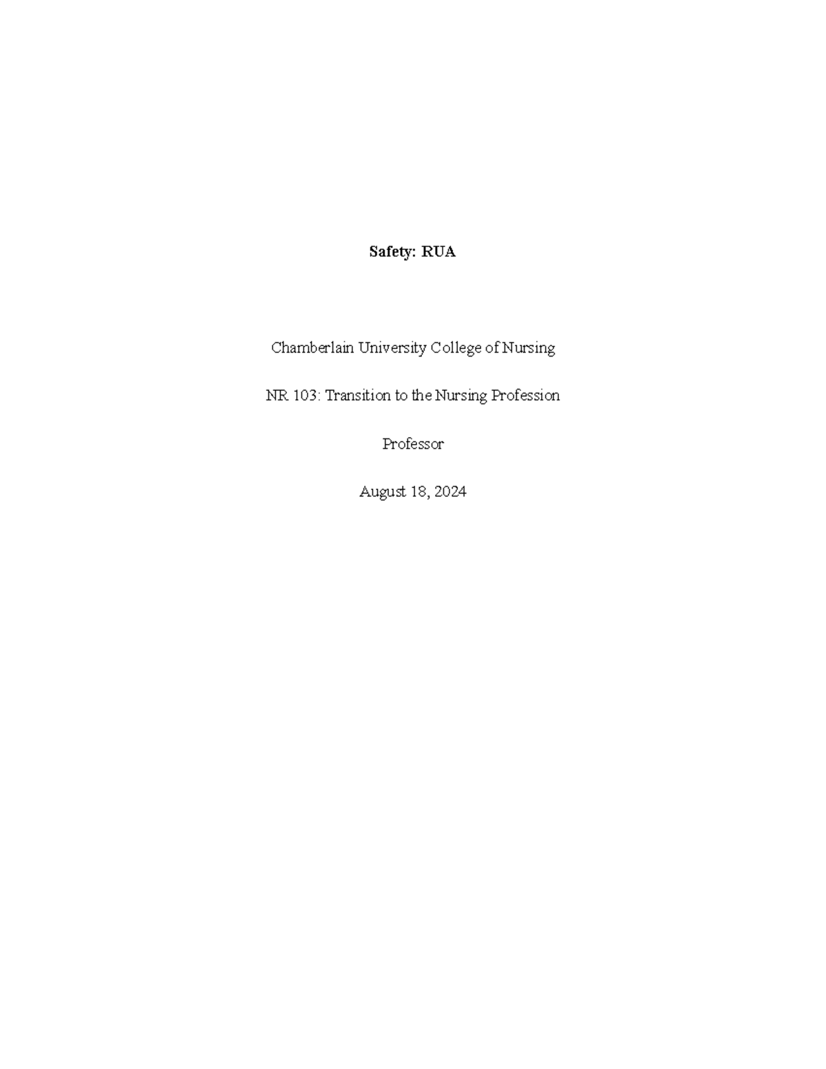 RUA - This paper was the final test of the course. - Safety: RUA ...