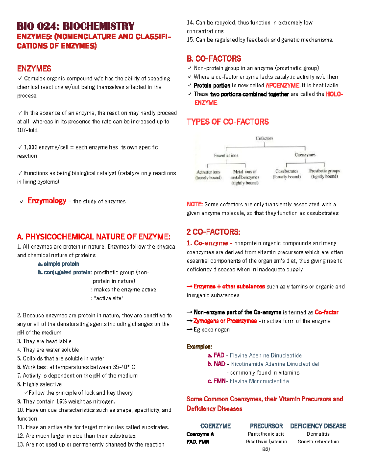 BIO 024 Reviewer Lesson 9-11 - ENZYMES Complex organic compound w/c has ...