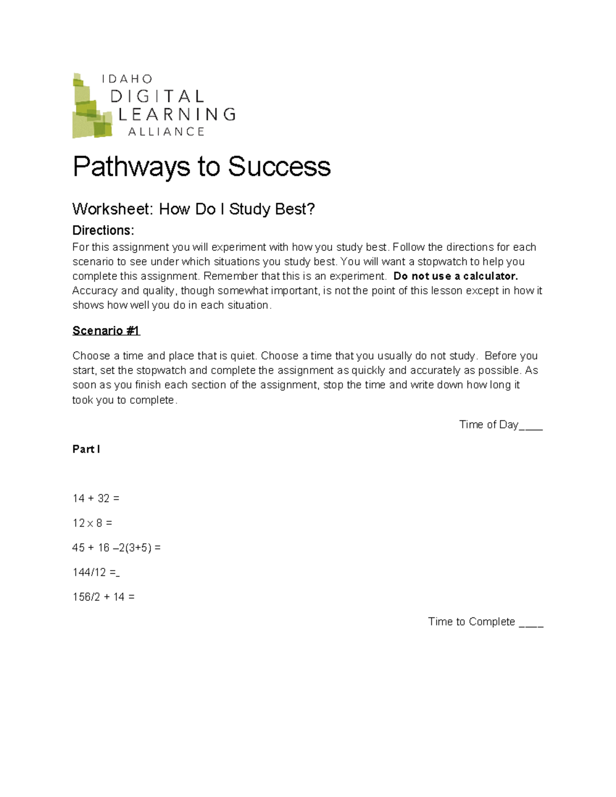Worksheet How Do IStudy Best - Pathways to Success Worksheet: How Do I ...