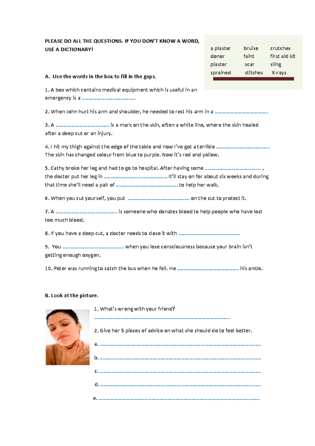 Revision+2 Health+vocabulary%2C+past+tenses 2023-24 - PLEASE DO ALL THE ...