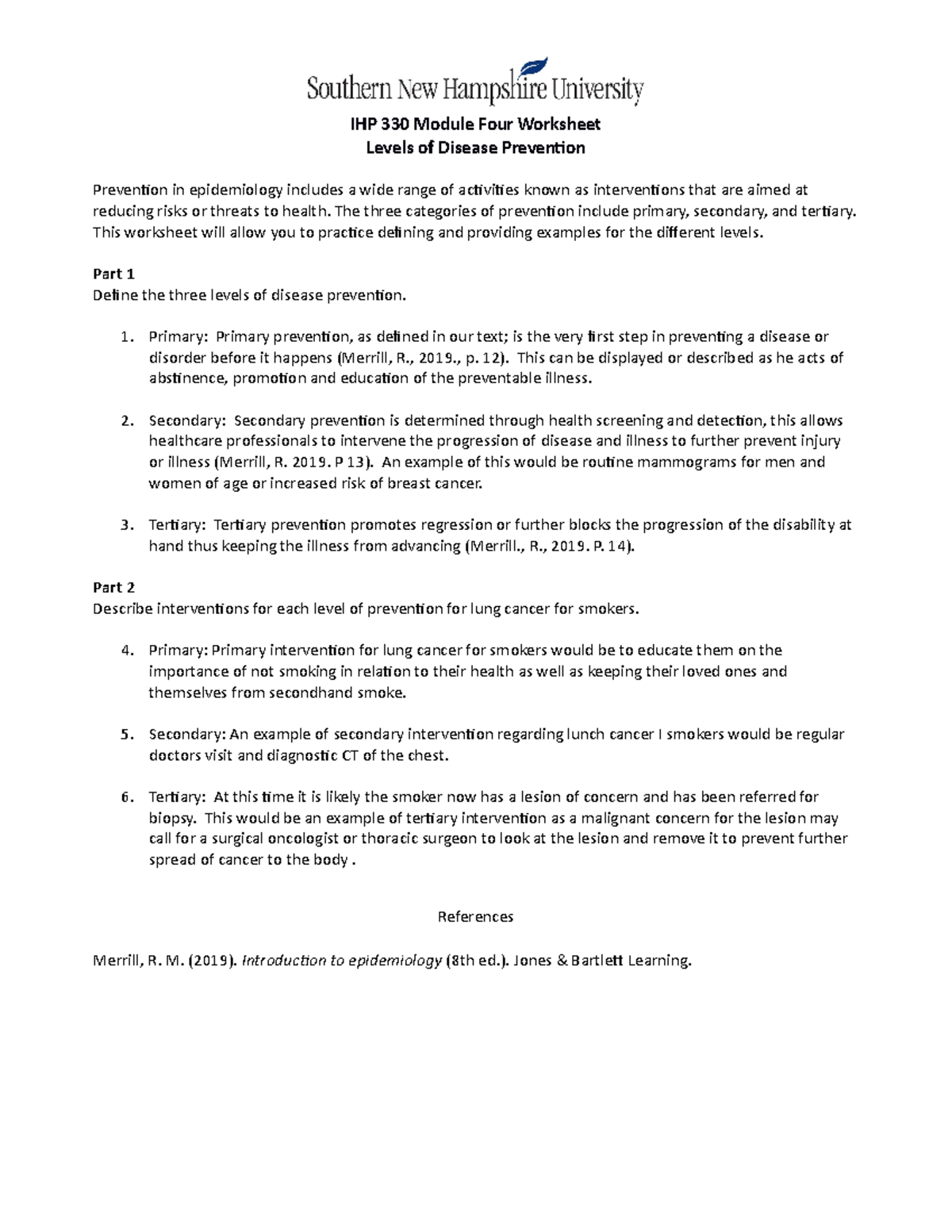 4.1 Module Four Worksheet - IHP 330 Module Four Worksheet Levels of ...