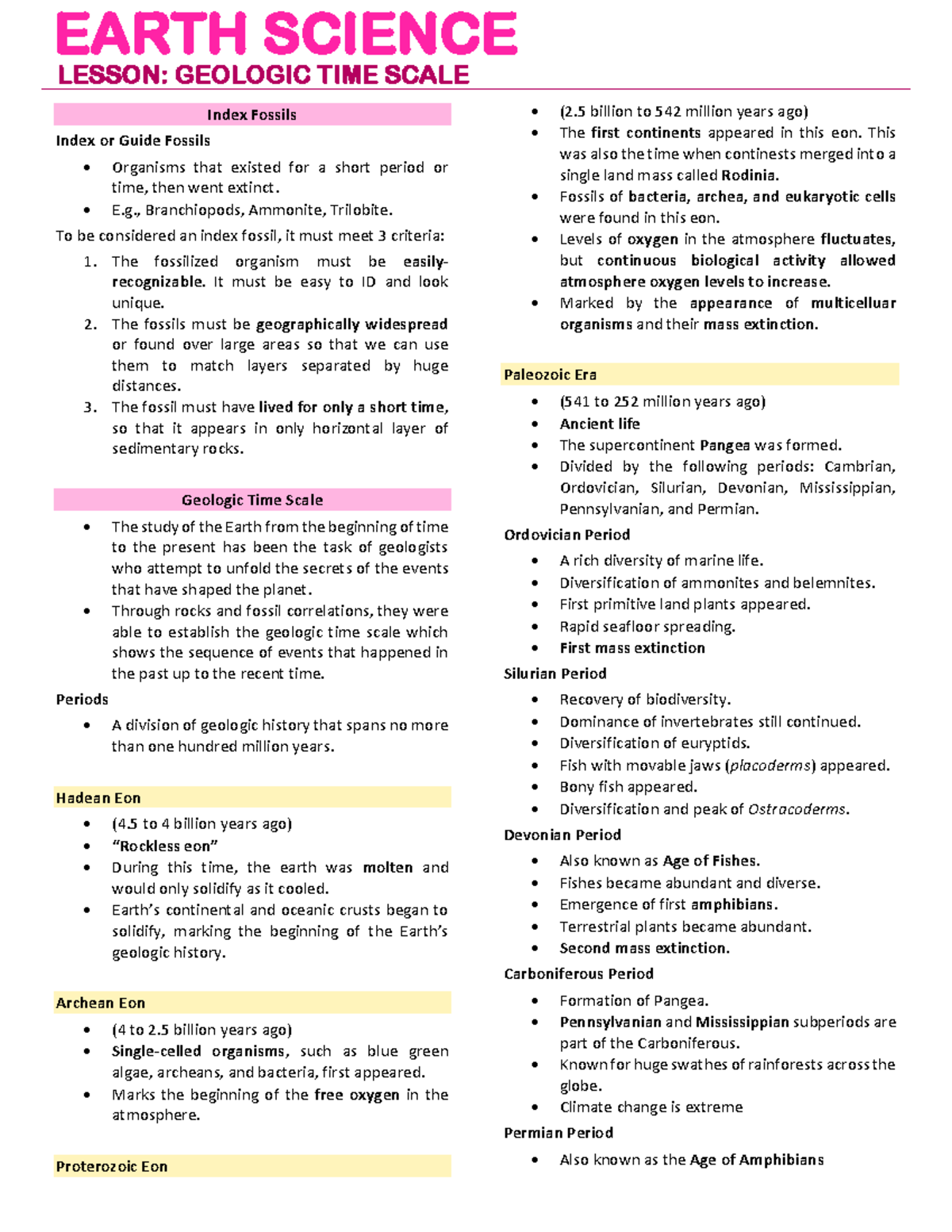 Earth Sci - Geologic Time Scale - EARTH SCIENCE LESSON: GEOLOGIC TIME ...