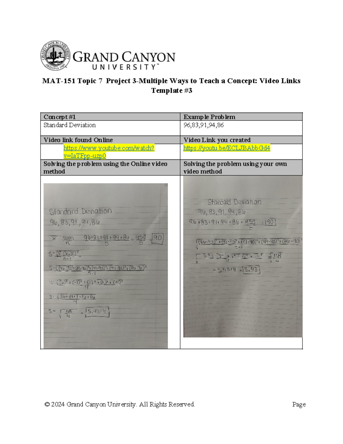 MAT-151-T7-Project 3-Multiple Ways to Teach a Concept Video Links ...