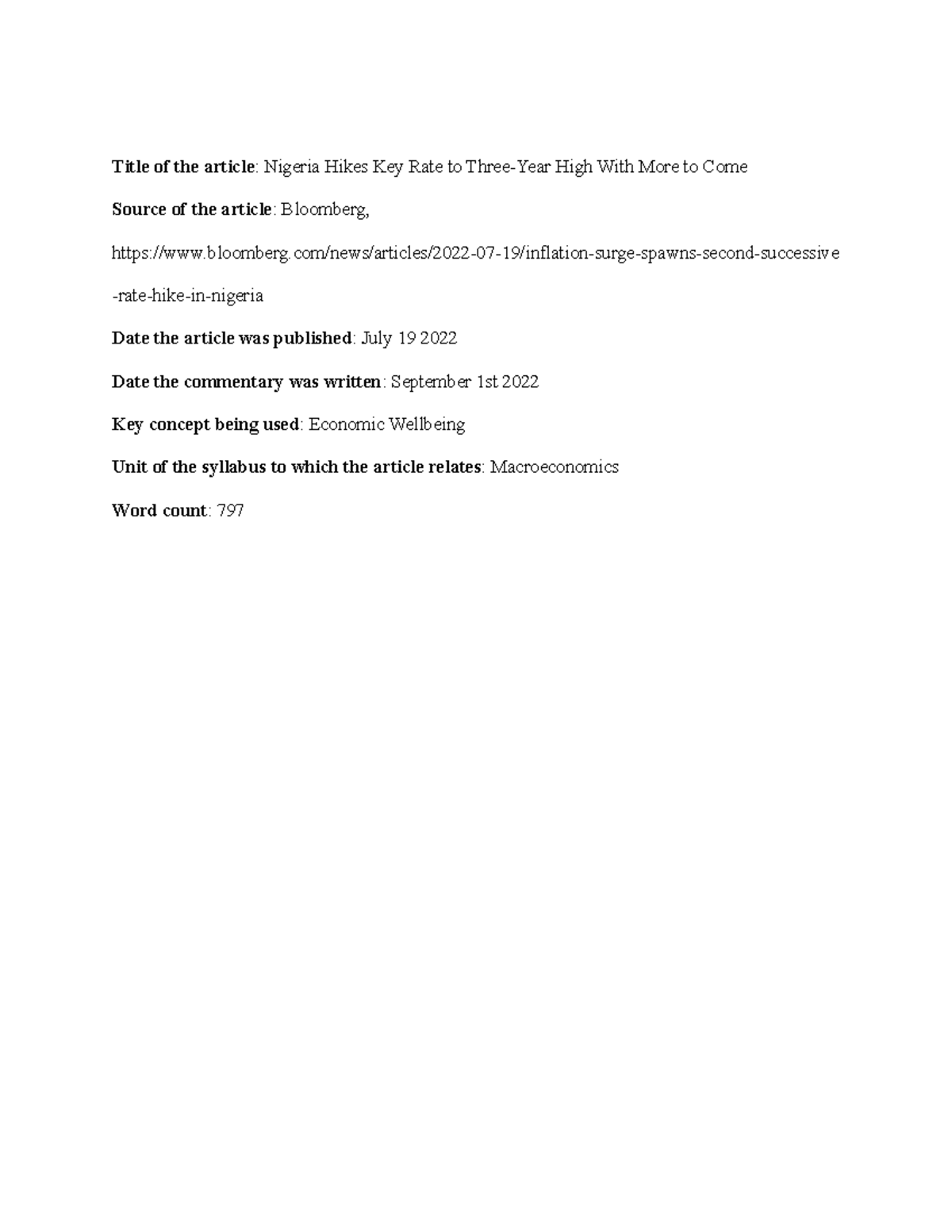 Macro IA draft - Econ - Title of the article: Nigeria Hikes Key Rate to ...