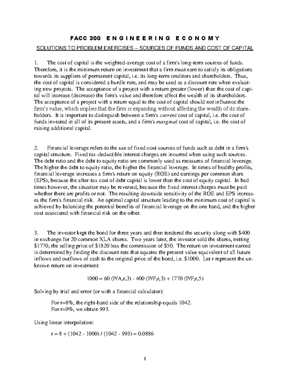 PS5 Solutions - Problem Set - FACC 300 E N G I N E E R I N G E C O N O ...