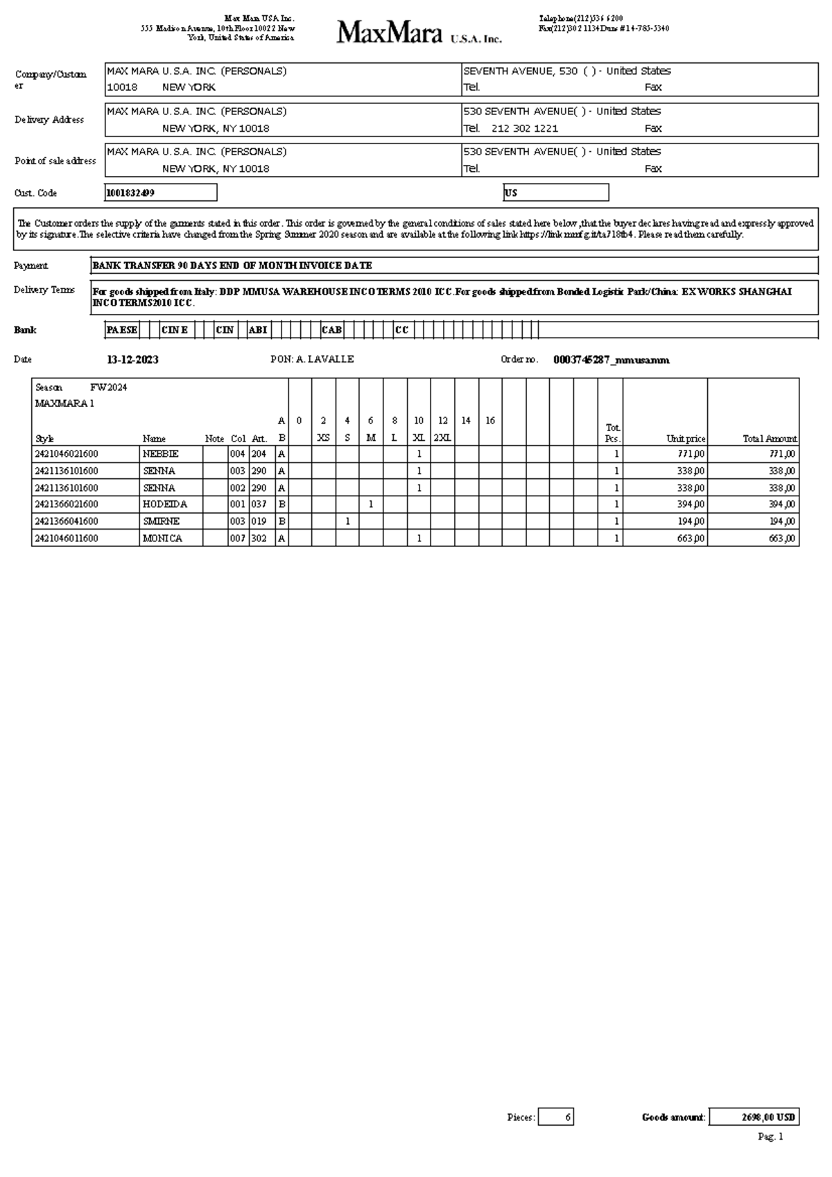 0003745287 mmusamm - stat work - 0D[ 0DUD 86$ ,QF 0DGLVRQ $YHQXH WK ...