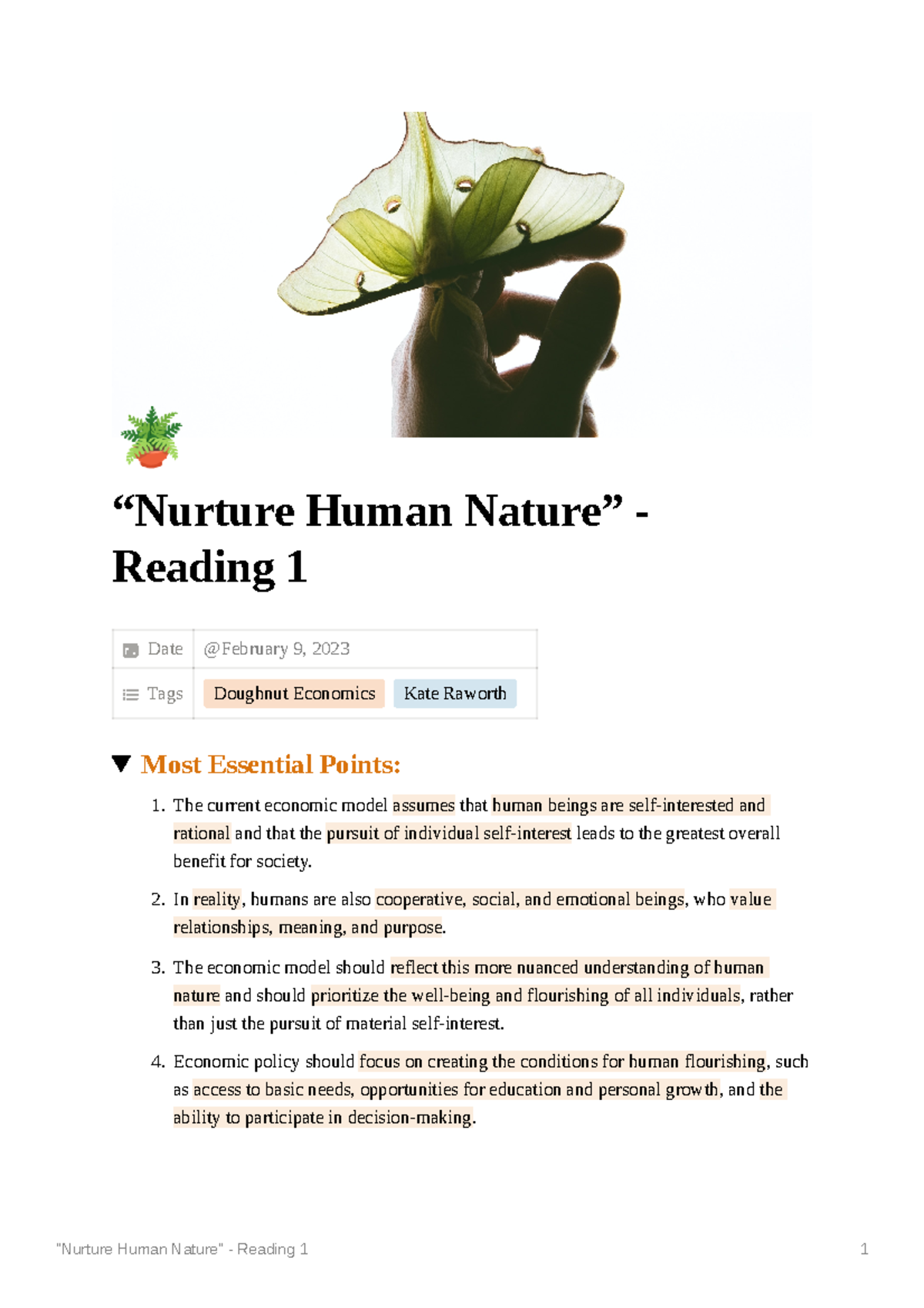 Reading 1 Summary - “Nurture Human Nature” - Reading 1 1 a “Nurture ...