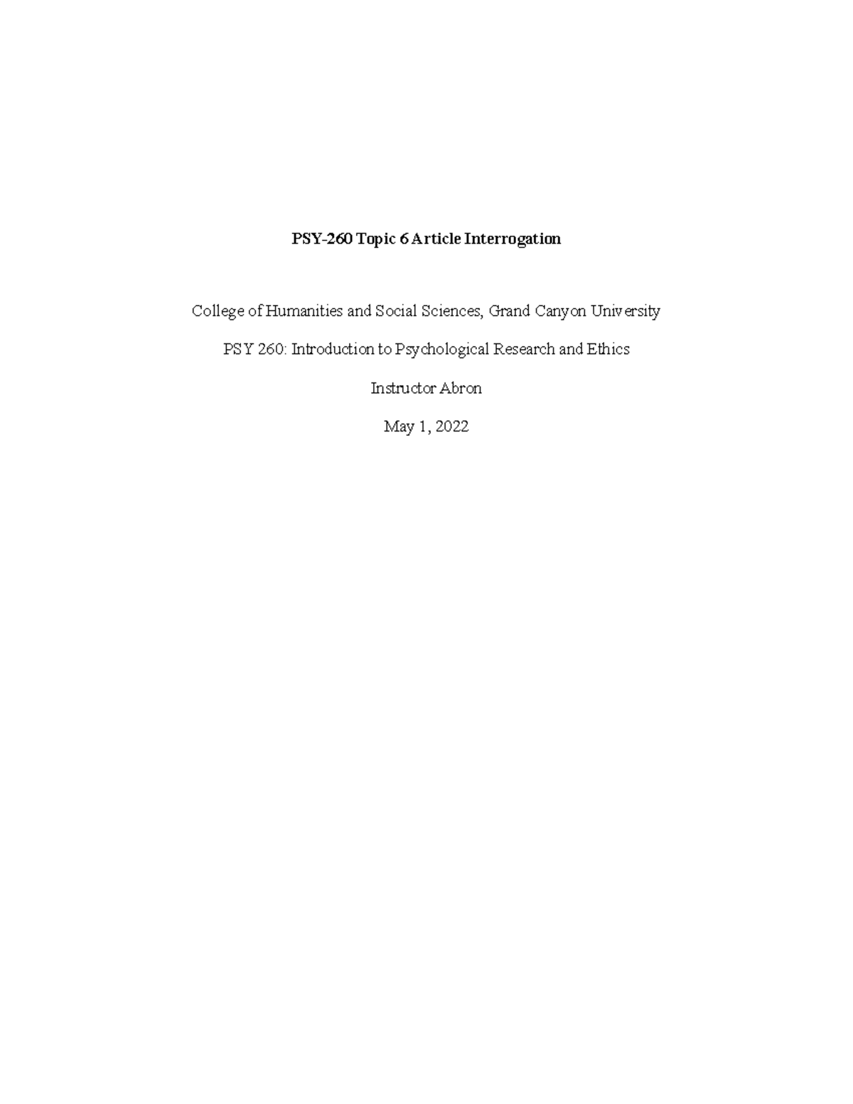 PSY-260 Article Interrogation - PSY-260 Topic 6 Article Interrogation ...