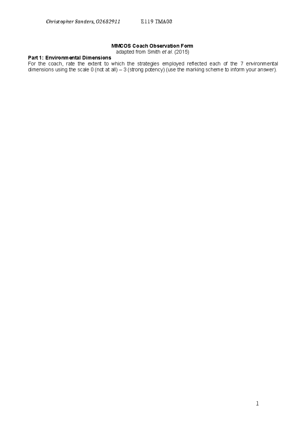 E119 TMA03 - Assignment for E119 - MMCOS Coach Observation Form adapted ...