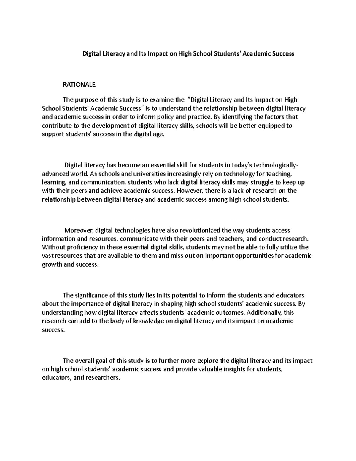 Rationale SOP Digital Literacy - Digital Literacy and Its Impact on ...